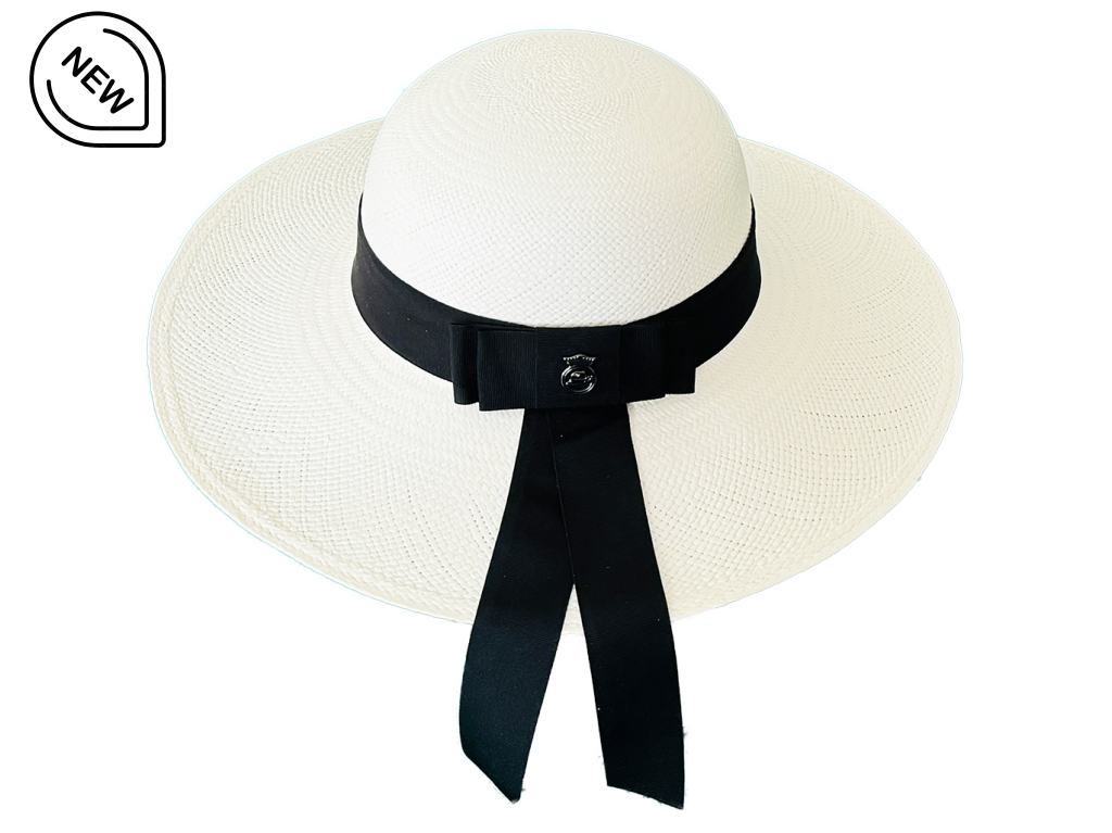 NEW! LUXURY LADIES PANAMA HAT 'MAYFAIR' WHITE WIDE BRIM (10CM)